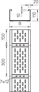 Лоток листовой перфорированный 300х110 L6000 сталь 2мм WKSG 130 FT OBO ...